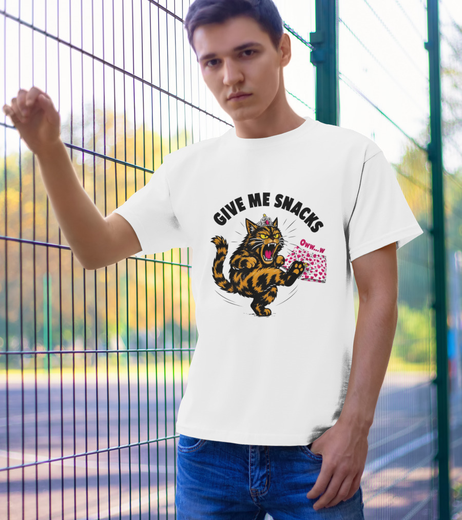 Cat Crown Give Me Snacks Owww W Wild Feline Fun T-Shirt