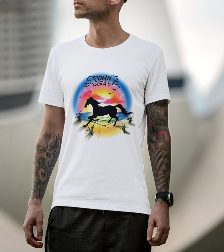 Crohn's Disease Horse Silhouette Beach Sunset Scene T-Shirt