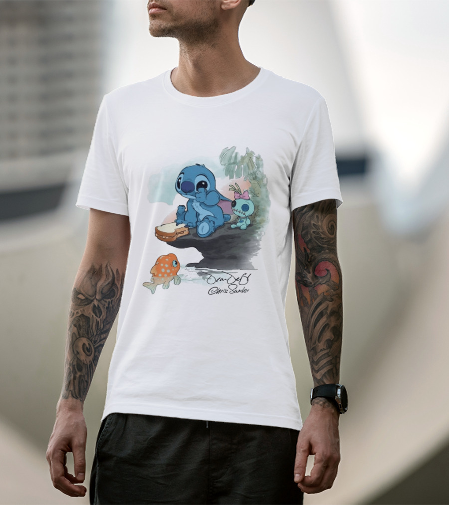 Lilo & Stitch Ohana Alii Stitch And Scrump With Fish And Sandwich T-Shirt