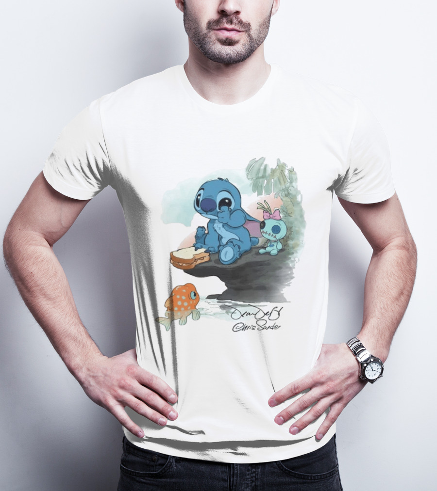 Lilo & Stitch Ohana Alii Stitch And Scrump With Fish And Sandwich T-Shirt