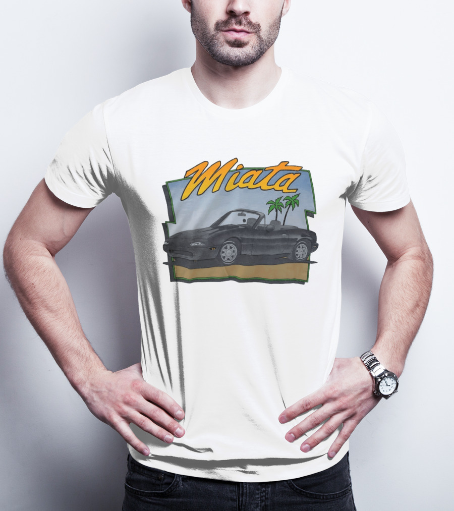 Miata Mazda NA Roadster Convertible With Palm Trees Beach Scene T-Shirt