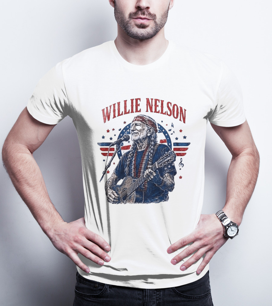 Willie Nelson America The Queen Of Country 250 Years Of Freedom USA Flag Guitar And Microphone T-Shirt