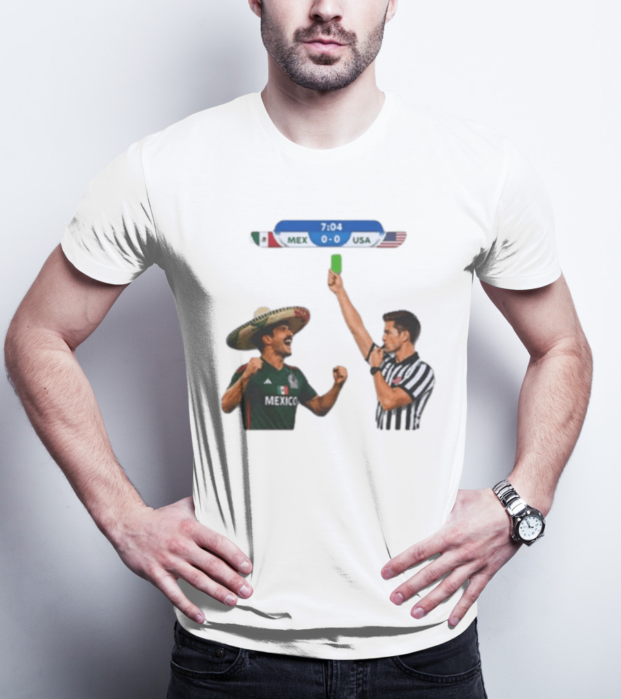Mexico USA Soccer Rivalry Green Card Referee Moment T-Shirt
