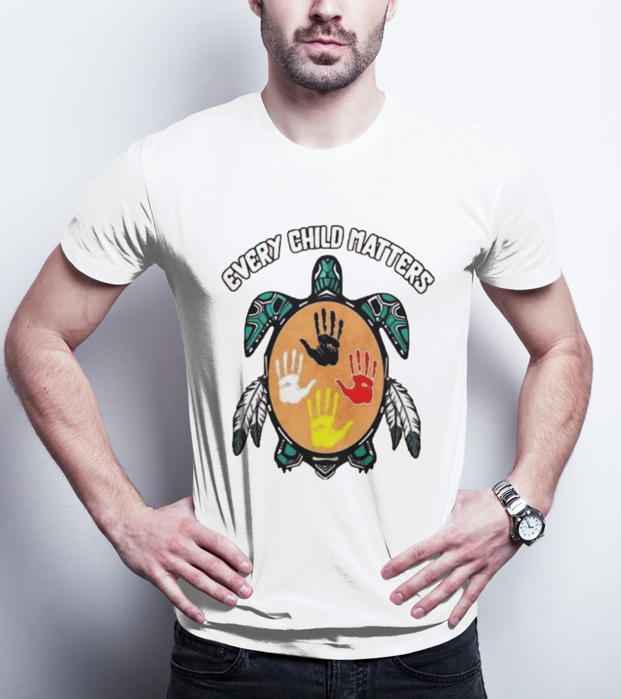 Every Child Matters Turtle Handprint Feather Symbol Empowerment T-Shirt