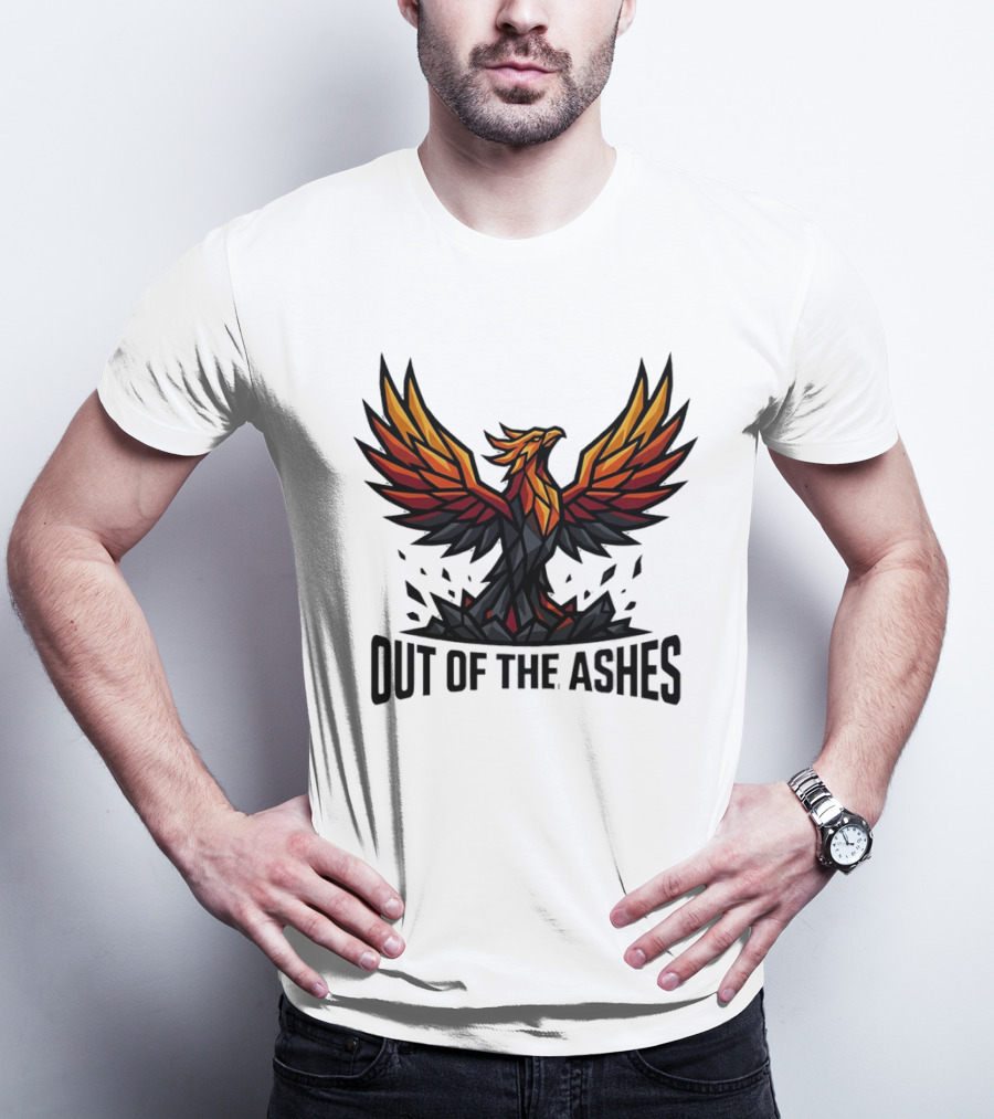 Phoenix Rising Out Of The Ashes Geometric Mythical Bird Fiery Wings T-Shirt