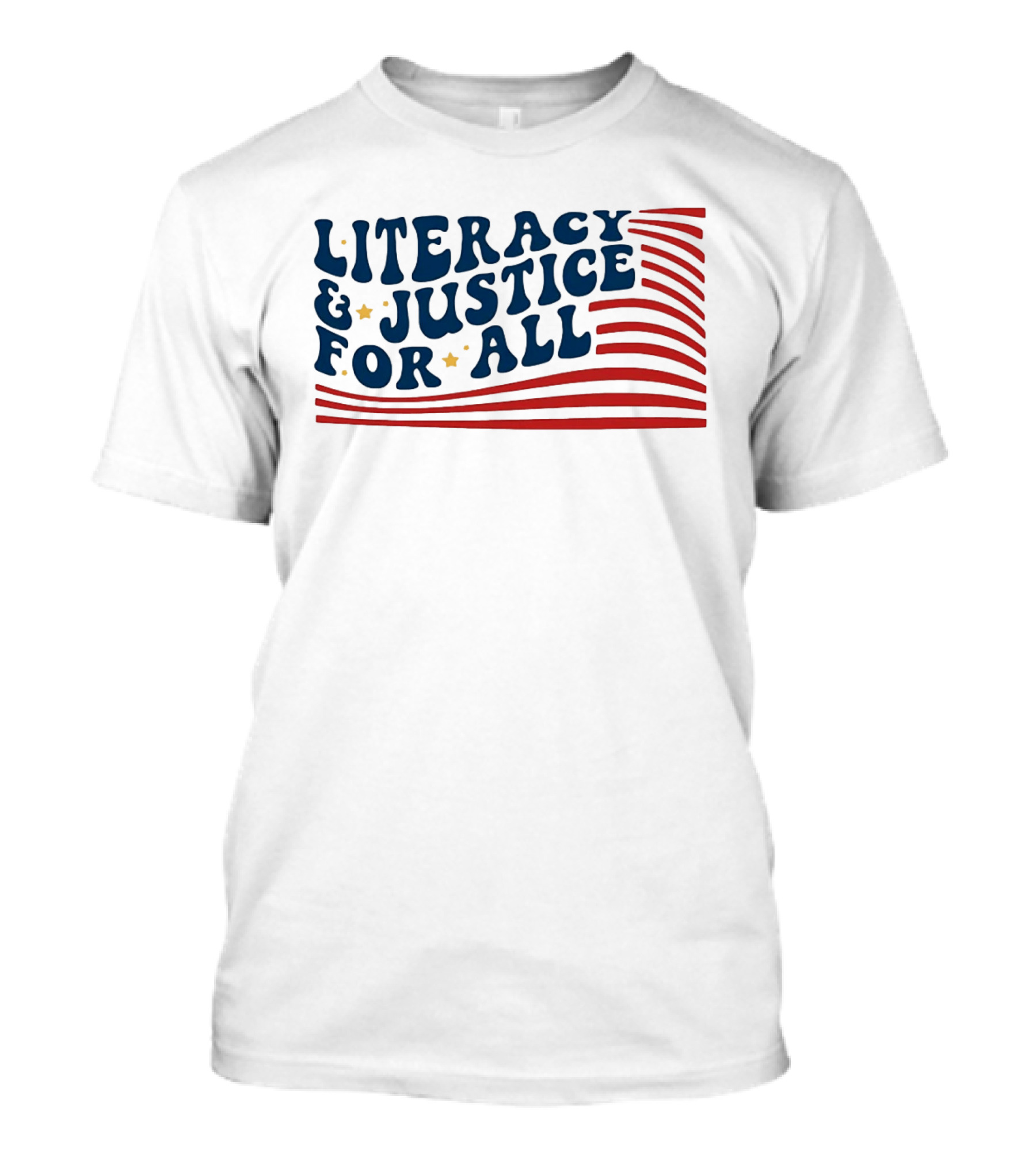 Literacy And Justice For All Reading Teacher Patriotic T-Shirt