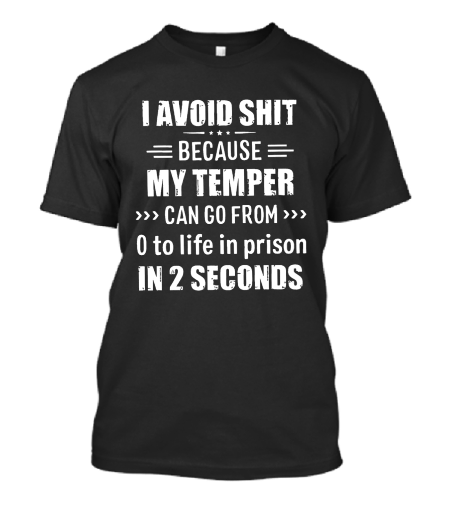 I Avoid Shit Because My Temper Can Go From 0 To Life In Prison In 2 Seconds T-Shirt