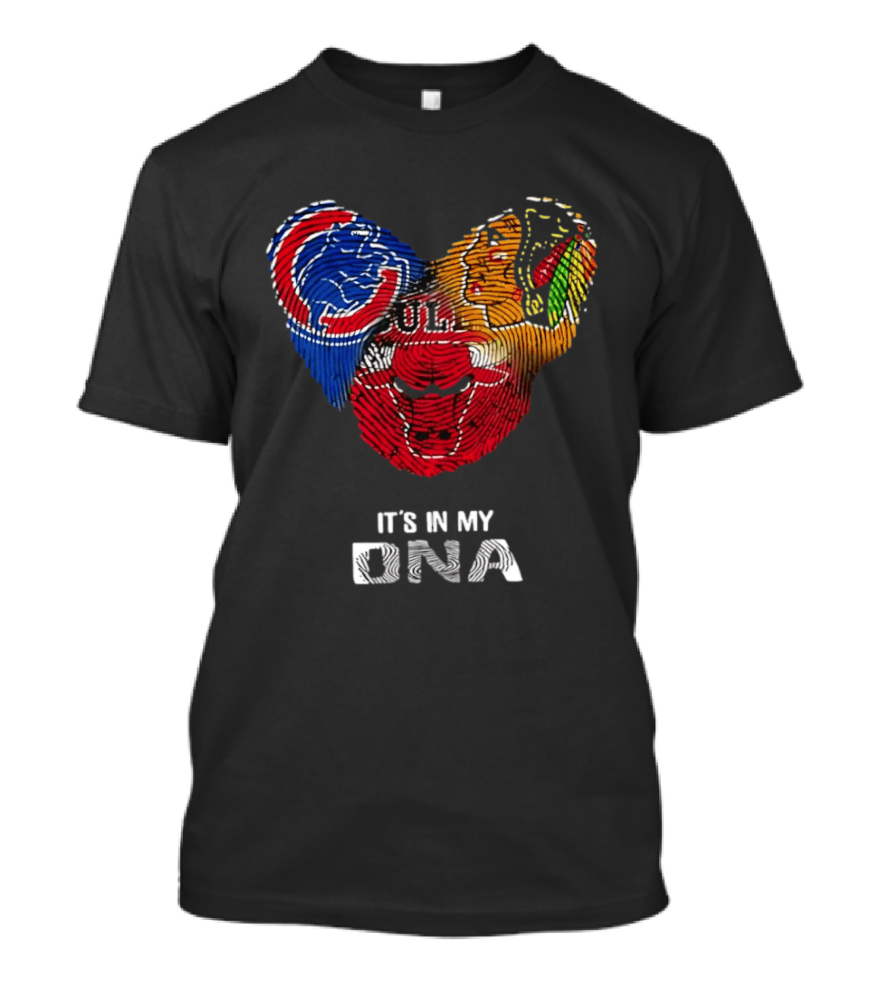 Chicago Blackhawks Bulls Cubs It's In My DNA Fingerprint Logos T-Shirt
