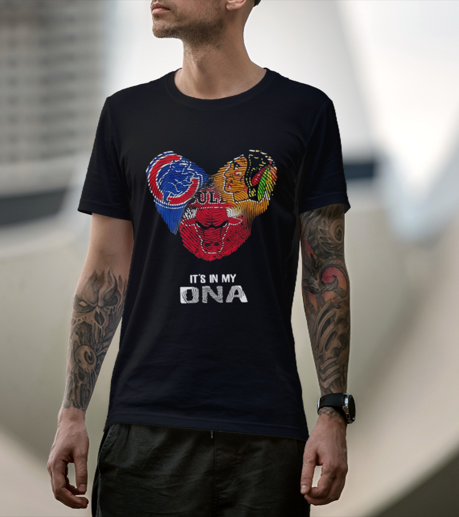 Chicago Blackhawks Bulls Cubs It's In My DNA Fingerprint Logos T-Shirt