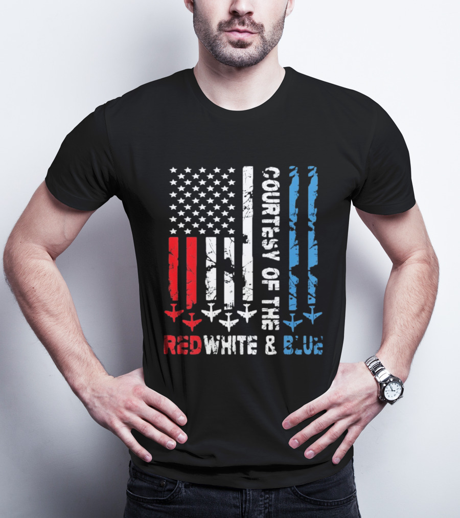 Courtesy Of The Red White And Blue American Flag Patriotic Design With Fighter Jets T-Shirt