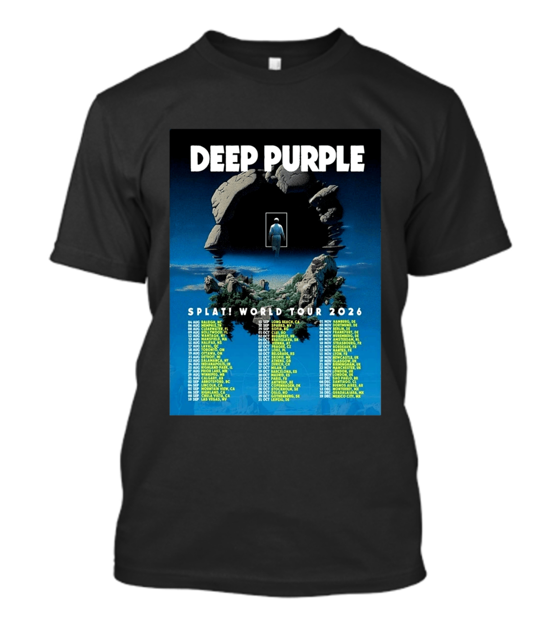 Deep Purple Splat World Tour 2026 Schedule And Dates Raleigh To Mexico City T-Shirt