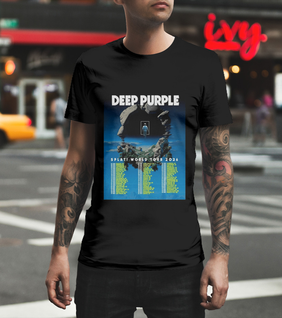 Deep Purple Splat World Tour 2026 Schedule And Dates Raleigh To Mexico City T-Shirt