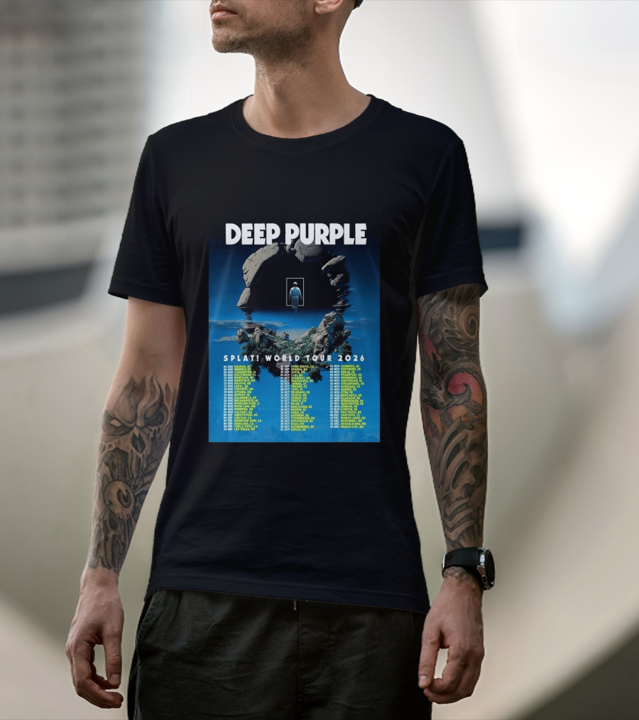 Deep Purple Splat World Tour 2026 Schedule And Dates Raleigh To Mexico City T-Shirt