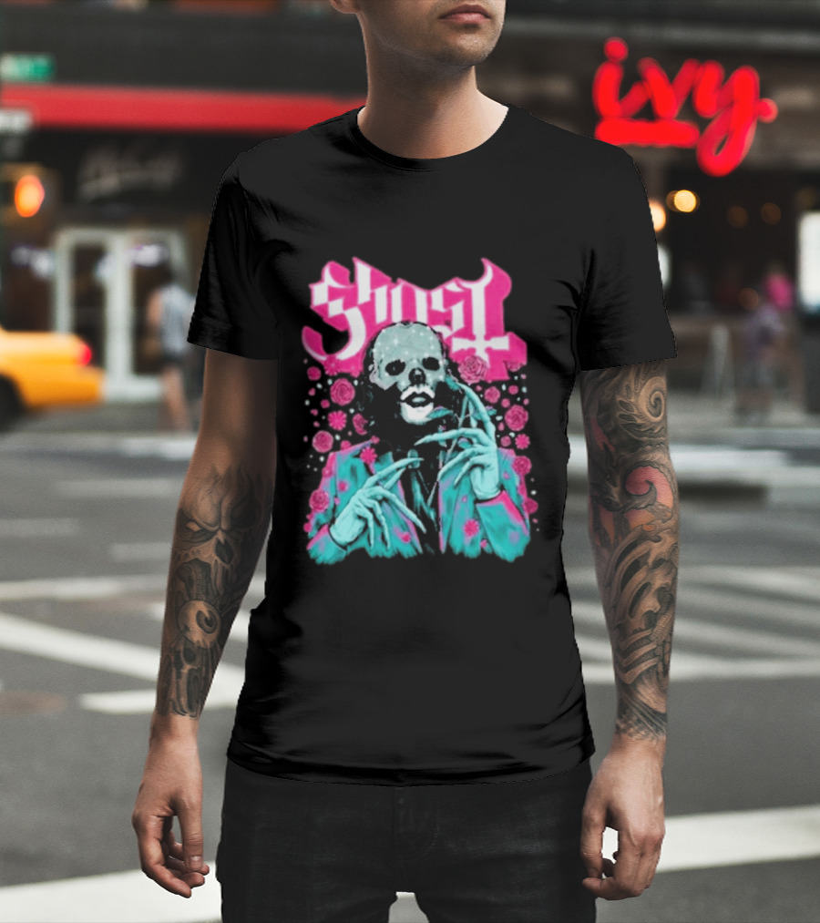 Ghost Band Summer 2026 Exclusive Floral Lachryma Pink Roses Skull T-Shirt