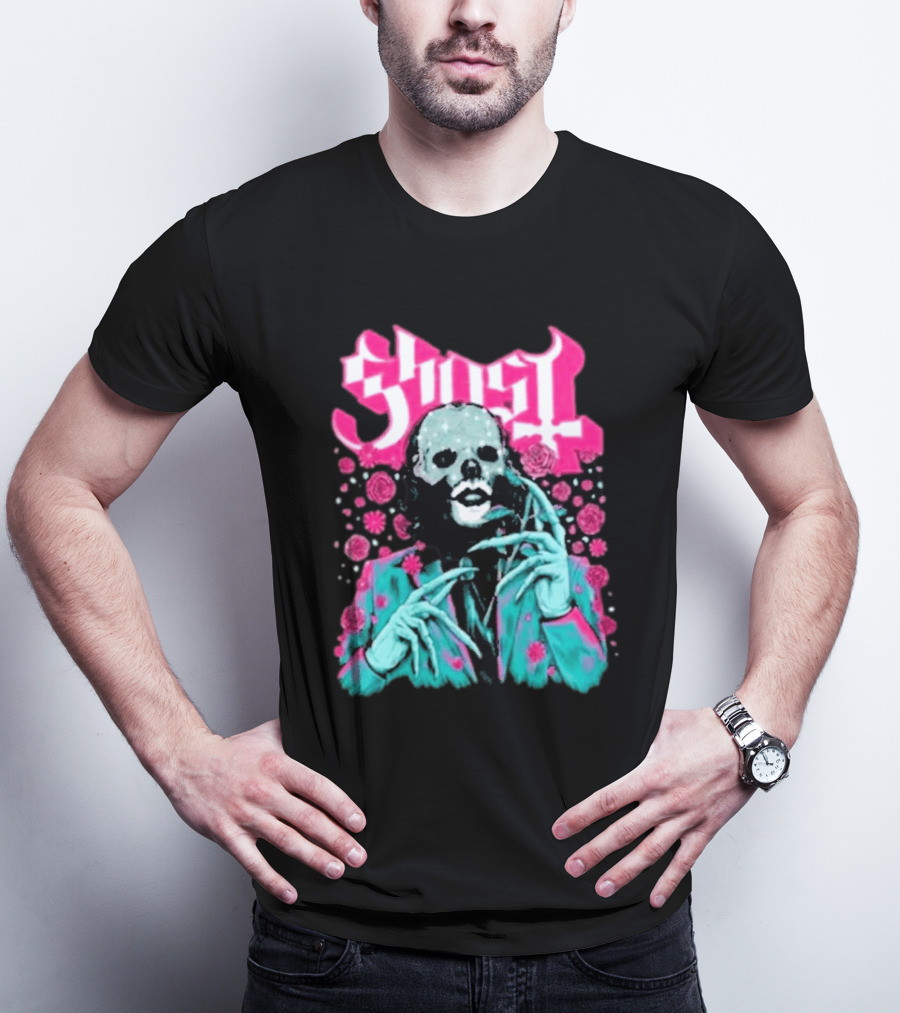 Ghost Band Summer 2026 Exclusive Floral Lachryma Pink Roses Skull T-Shirt