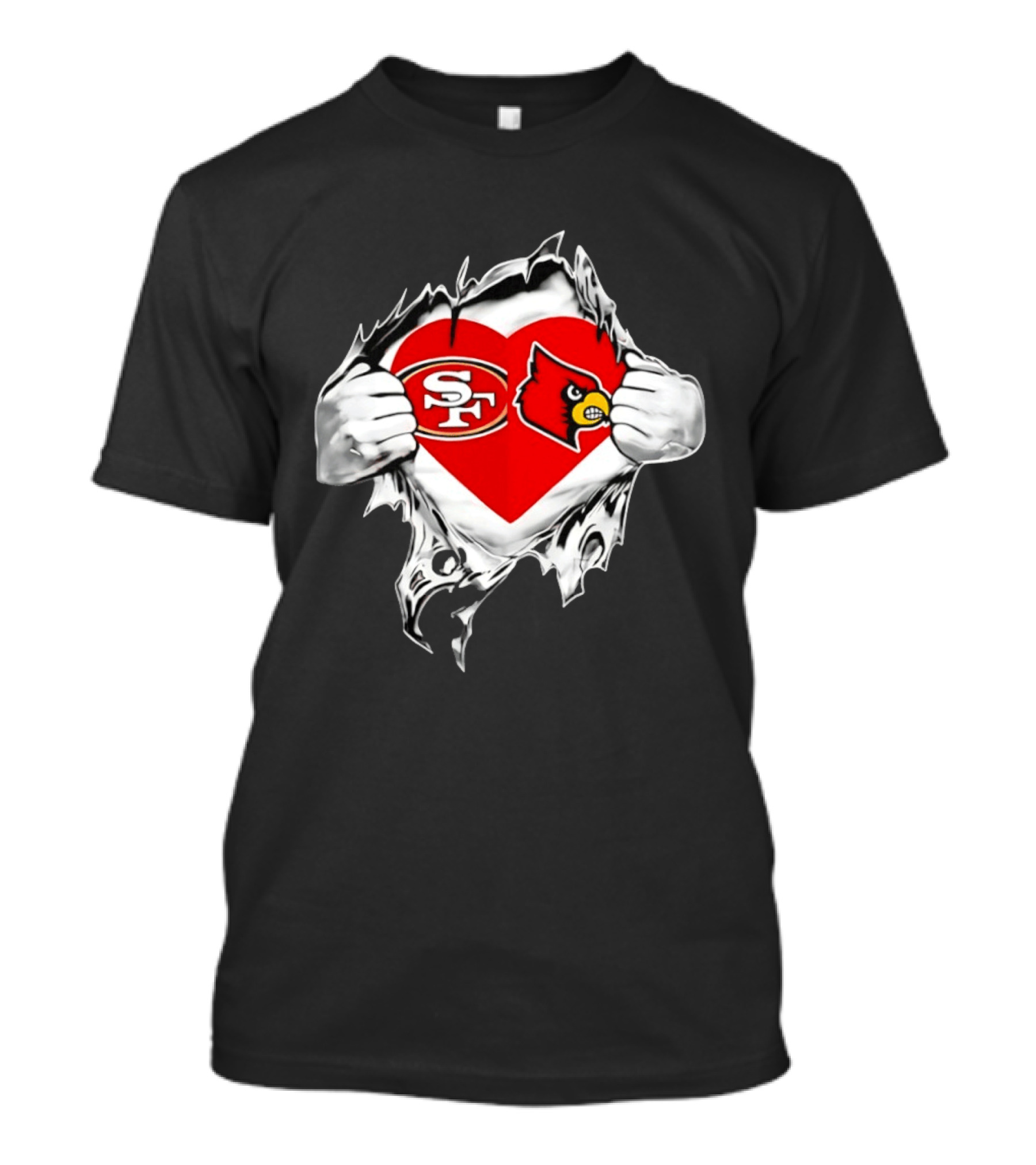 Louisville Cardinals San Francisco 49ers Heart Torn Edge Team Pride T-Shirt