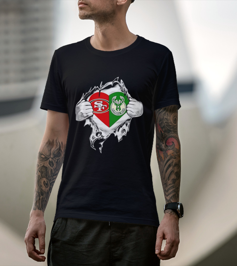 Milwaukee Bucks San Francisco 49ers Heart Scratch T-Shirt