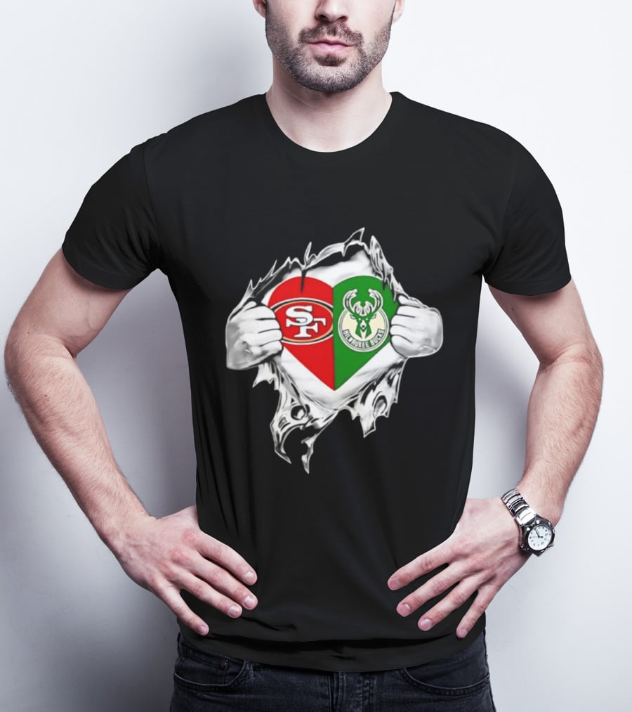 Milwaukee Bucks San Francisco 49ers Heart Scratch T-Shirt