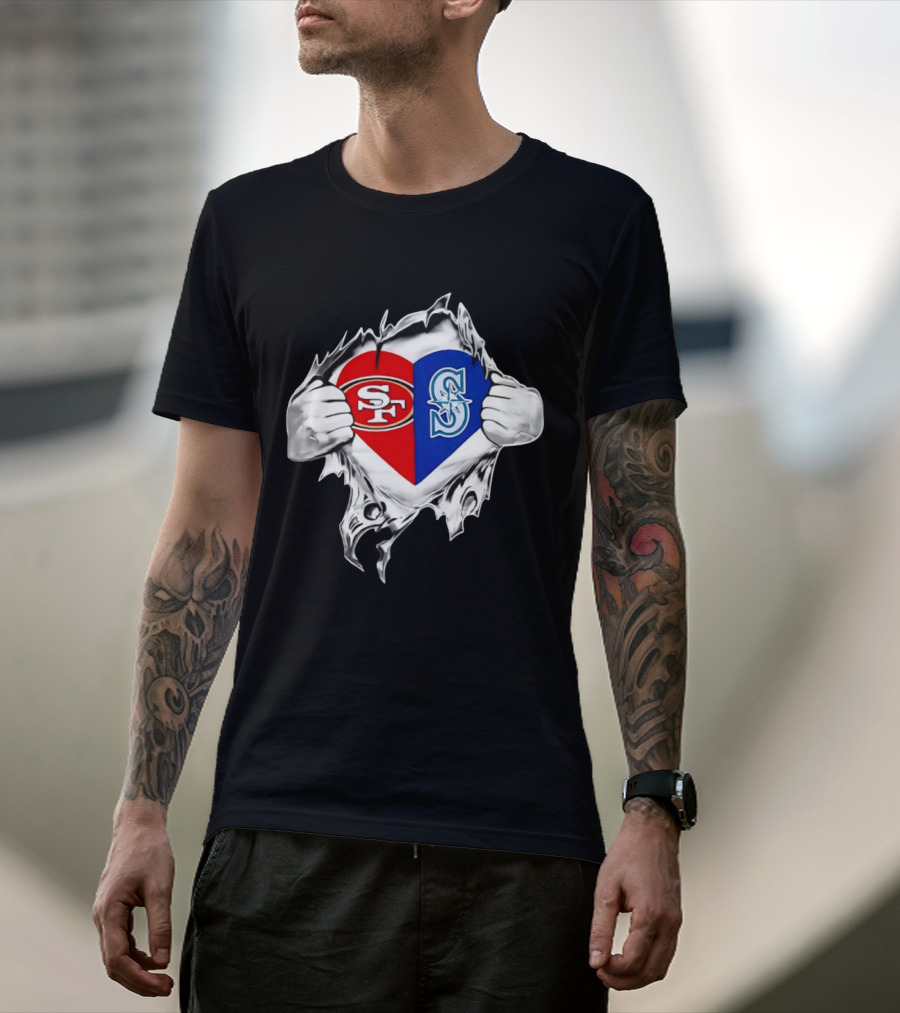 San Francisco 49ers Seattle Mariners Heart Scratch T-Shirt
