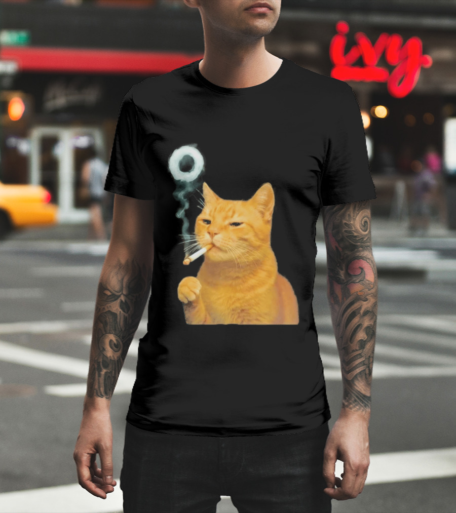 Smoking Cat With Cigarette And Smoke Ring T-Shirt
