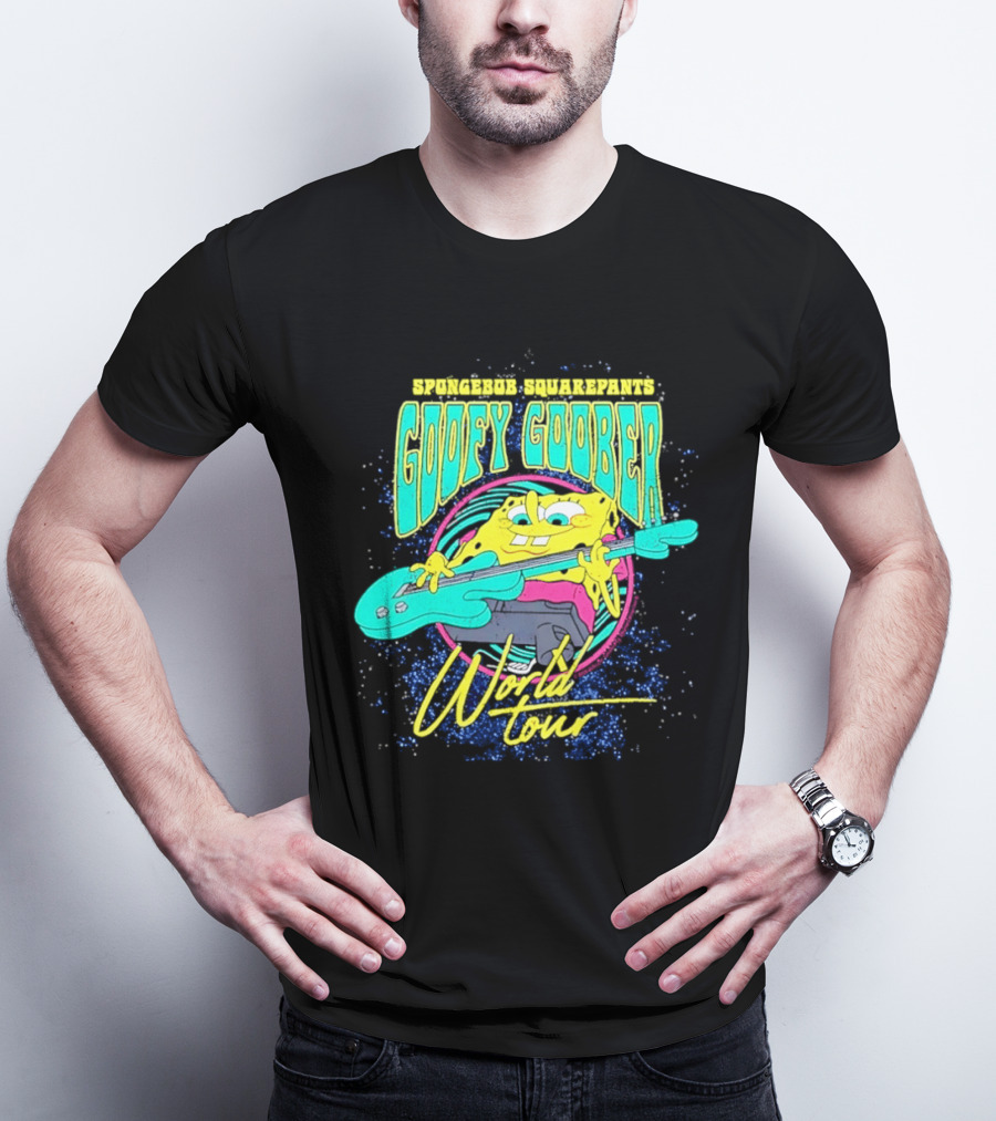 Sponge SquarePants Goofy Goober World Tour Rocking Out With Guitar T-Shirt
