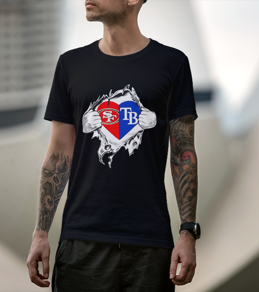 Tampa Bay Rays And San Francisco 49ers Heart Rip T-Shirt