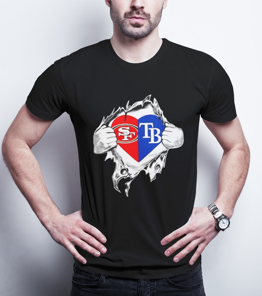 Tampa Bay Rays And San Francisco 49ers Heart Rip T-Shirt