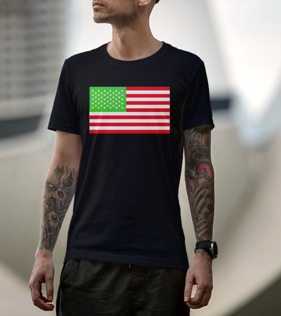 Team Algae Reflecting Pond Green Stars United States National Flag USA 4th Of July T-Shirt