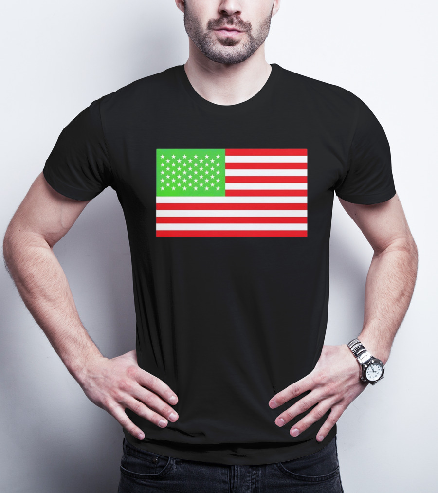Team Algae Reflecting Pond Green Stars United States National Flag USA 4th Of July T-Shirt