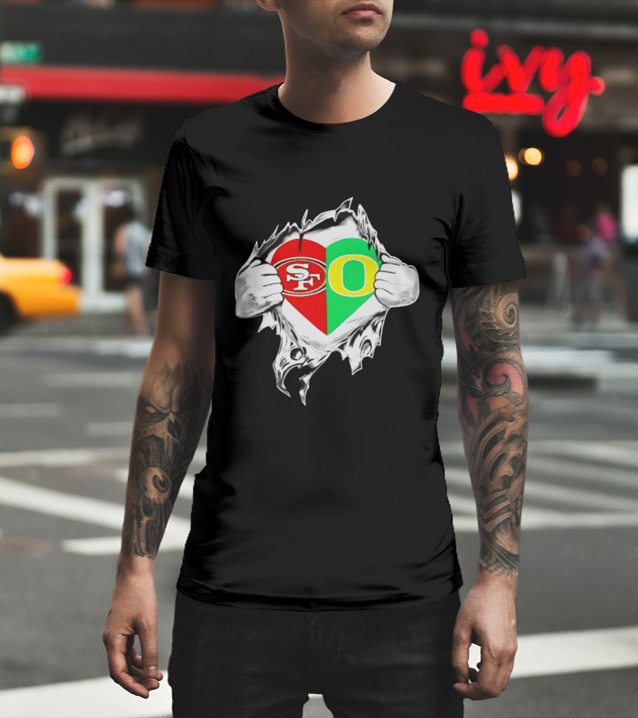 Oregon Ducks San Francisco 49ers Heart Style Logos T-Shirt