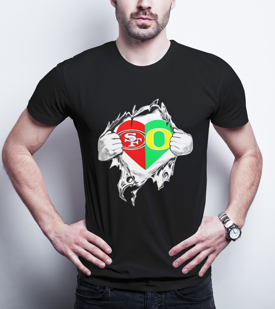 Oregon Ducks San Francisco 49ers Heart Style Logos T-Shirt