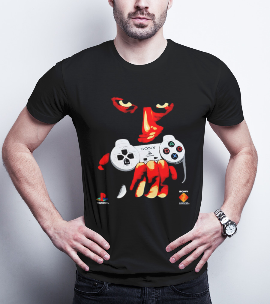 Sony PlayStation Controller 1996 Classic Design With Iconic Red Monster Hand T-Shirt