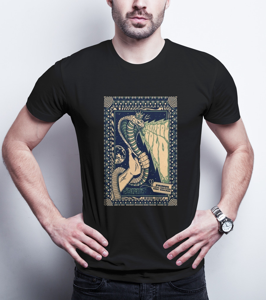 Primus June 17 2023 Walmart Arkansas Amphitheater Clapool Lennon Delirium Frog Brigade Concert Snake Earth T-Shirt