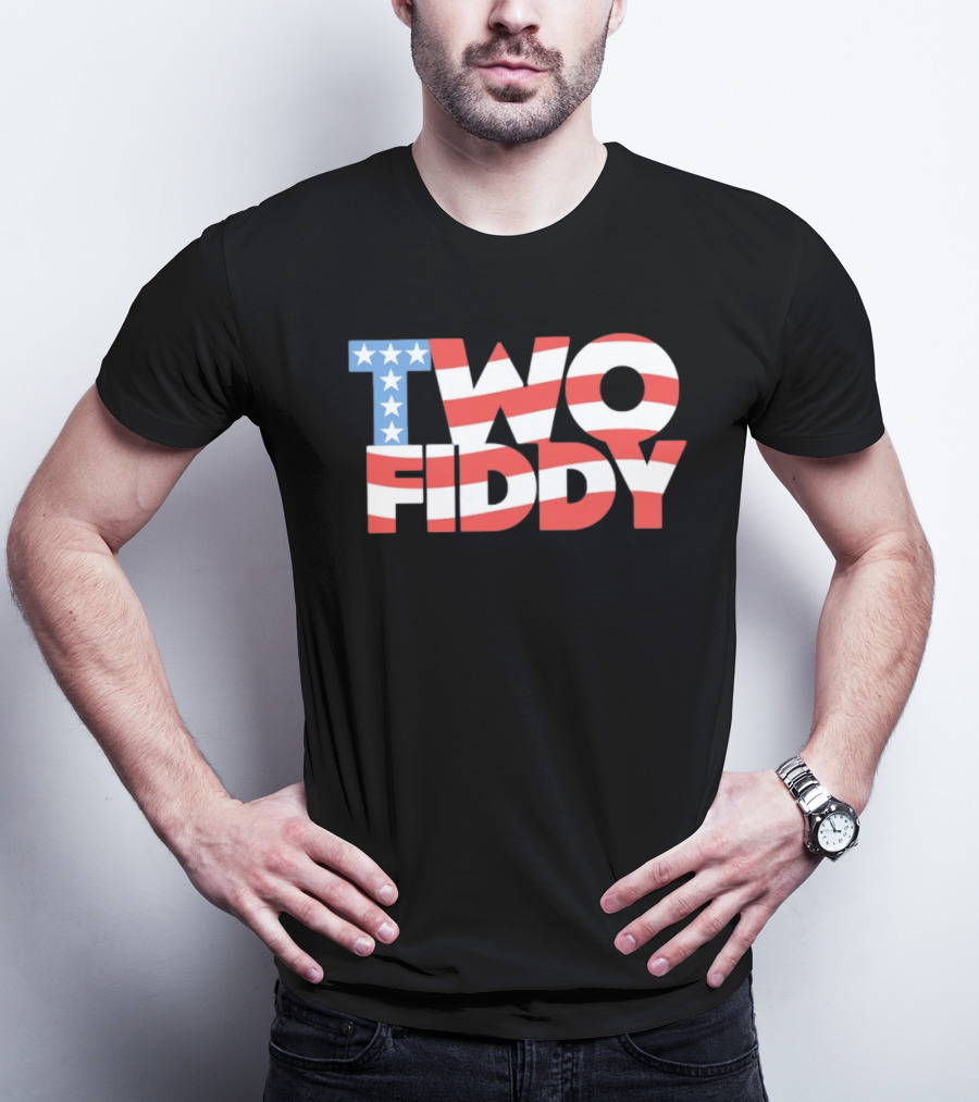 Two Fiddy American Flag Red White Blue Stars Stripes T-Shirt