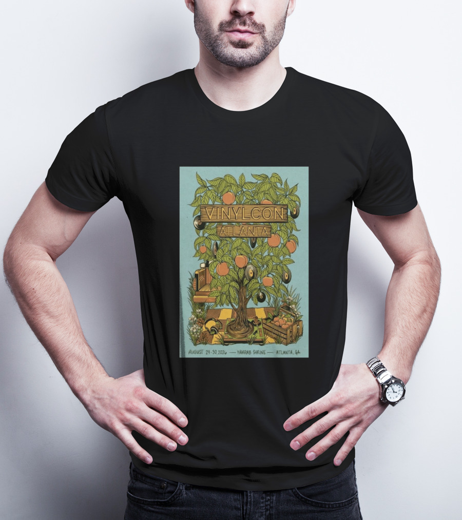 VinylCon Atlanta August 29 30 2026 Yaarab Shrine Georgia Peach Tree Records T-Shirt
