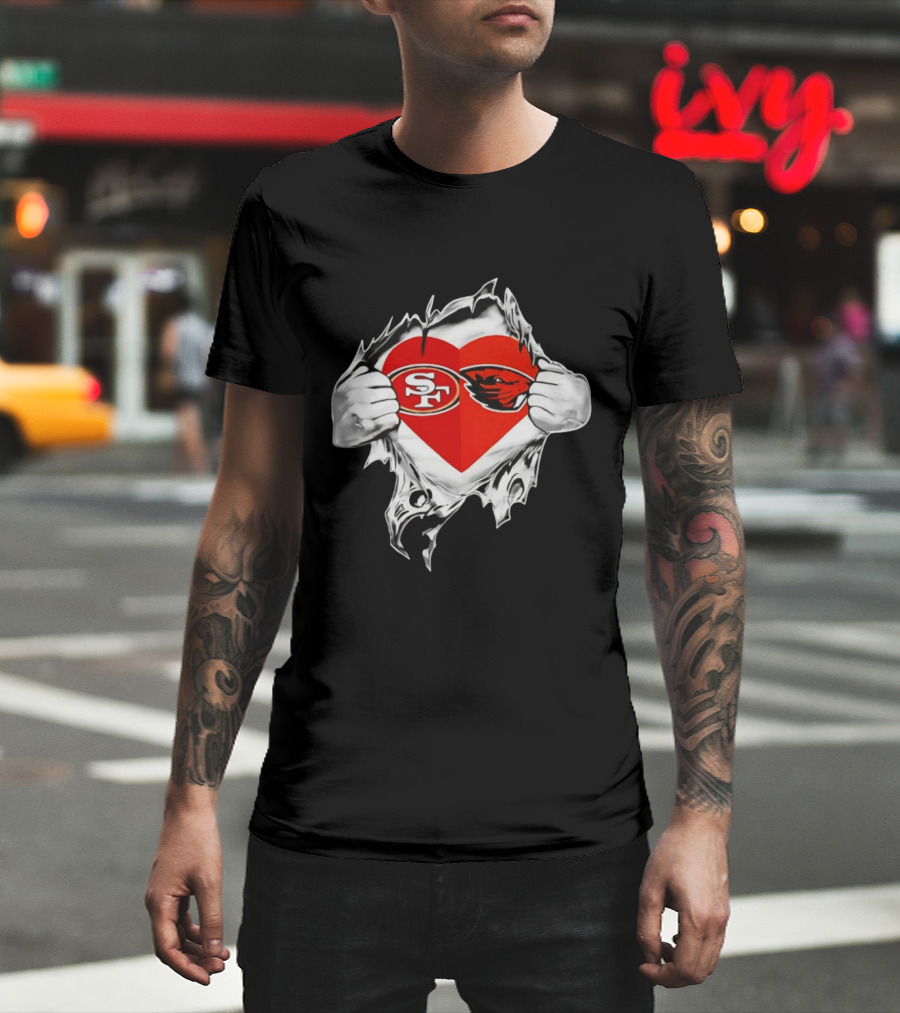 San Francisco 49ers Oregon State Beavers Heart Scratch T-Shirt