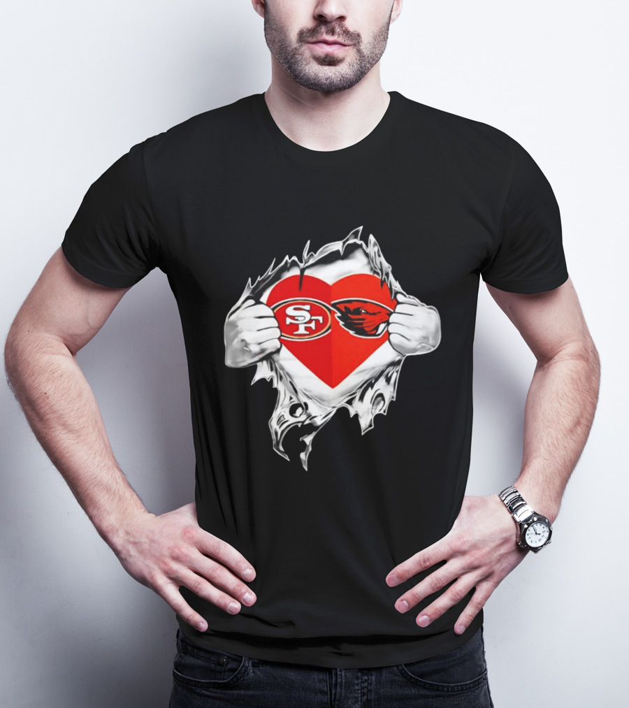 San Francisco 49ers Oregon State Beavers Heart Scratch T-Shirt
