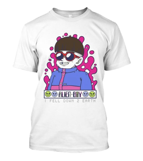 Alien Boy I Fell Down 2 Earth Cool Kid Retro Pink Smiley Vibes T-Shirt