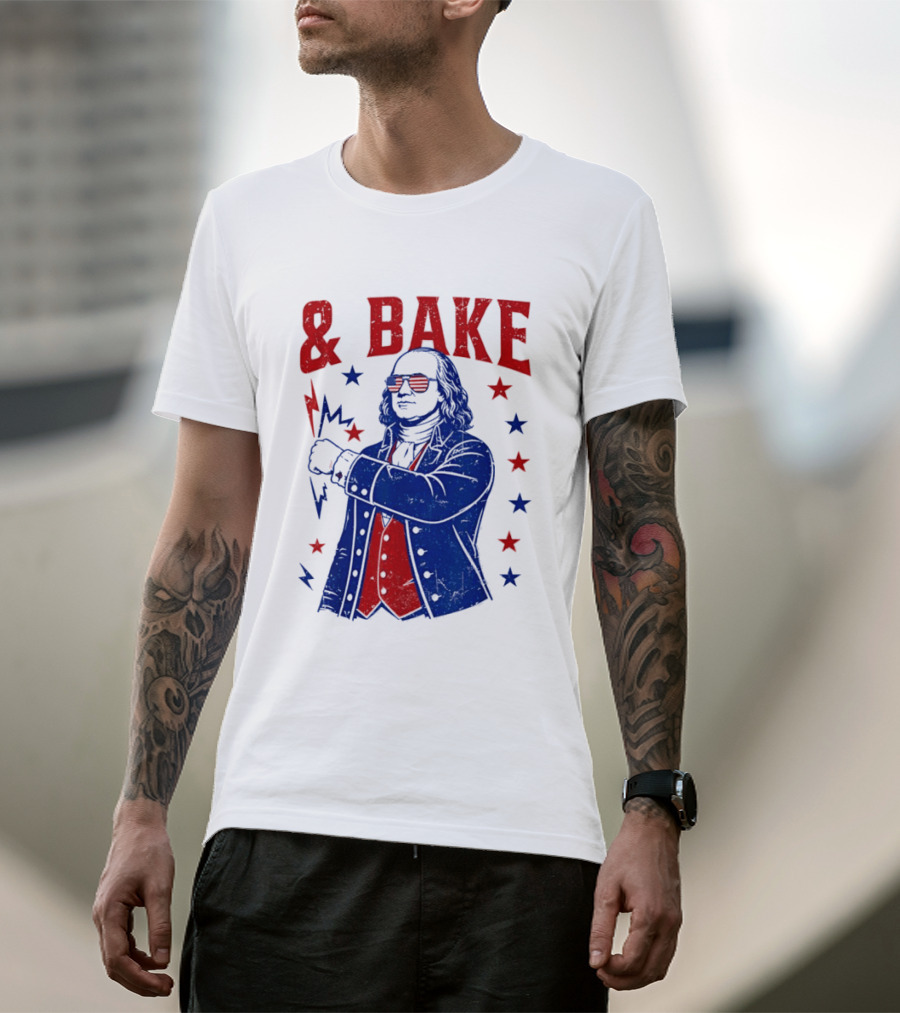 USA Benjamin Franklin Bake American Flag Sunglasses Stars T-Shirt