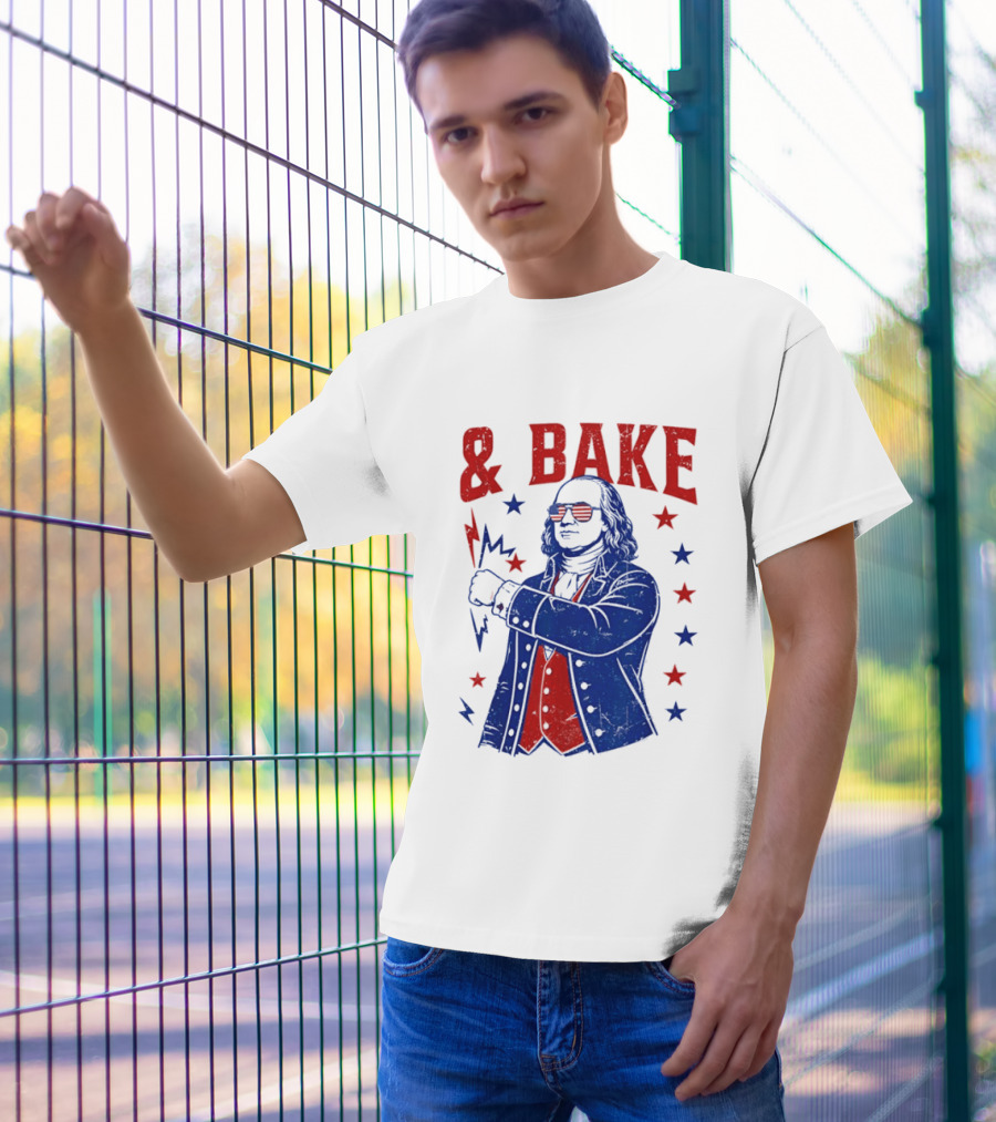 USA Benjamin Franklin Bake American Flag Sunglasses Stars T-Shirt