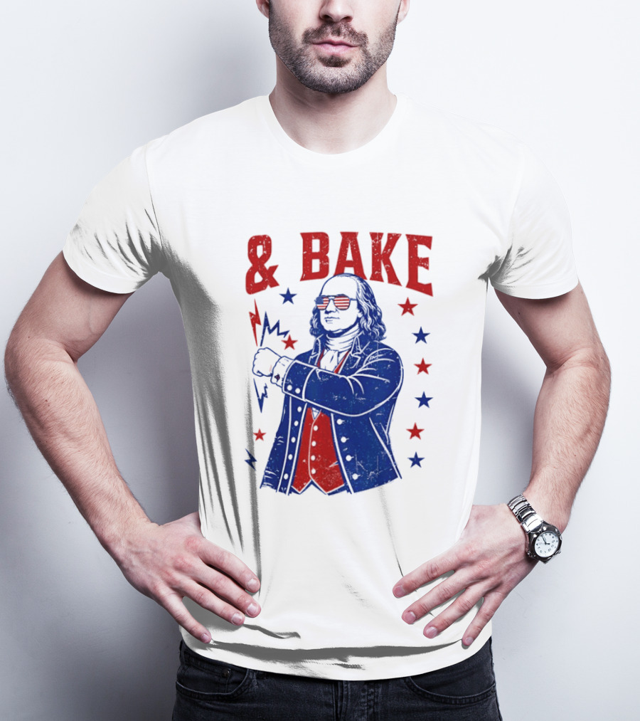 USA Benjamin Franklin Bake American Flag Sunglasses Stars T-Shirt