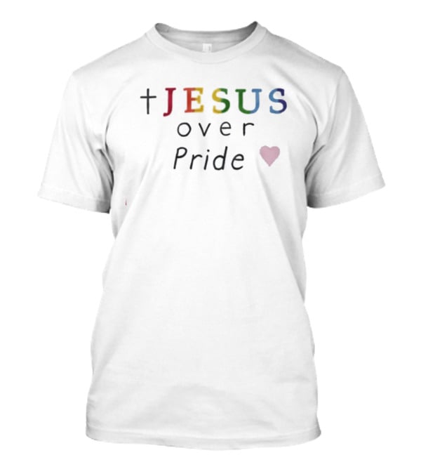 Jesus Over Pride Heart Rainbow Colors Cross T-Shirt