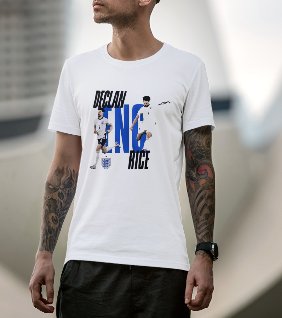 Declan Rice England National Football Team Player Action With Team Crest And ENG Letters T-Shirt