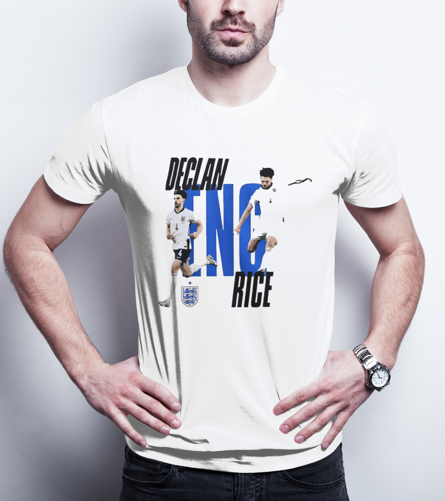 Declan Rice England National Football Team Player Action With Team Crest And ENG Letters T-Shirt
