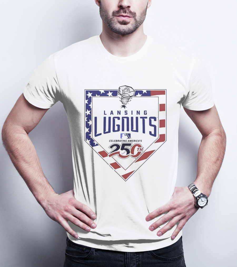 Lansing Lugnuts Celebrating America's 250th Anniversary 25th Logo USA Flag T-Shirt
