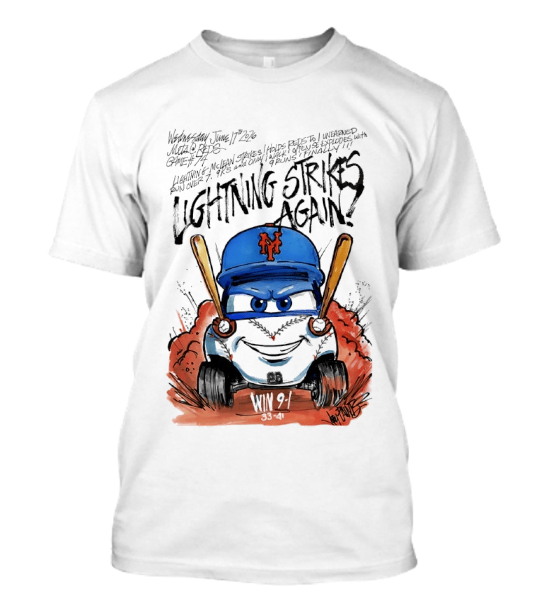 Mets Nolan McLean Baseball Lightning Strikes Again June 17 NYC T-Shirt