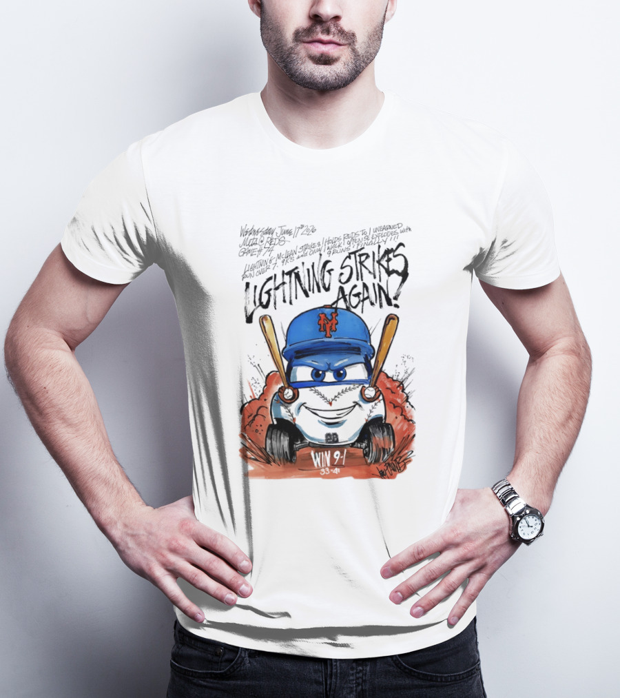 Mets Nolan McLean Baseball Lightning Strikes Again June 17 NYC T-Shirt
