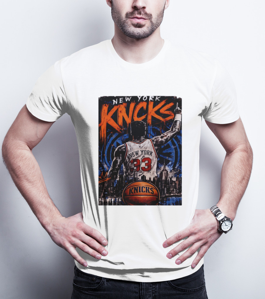 New York Knicks Ewing 33 City Skyline Basketball T-Shirt