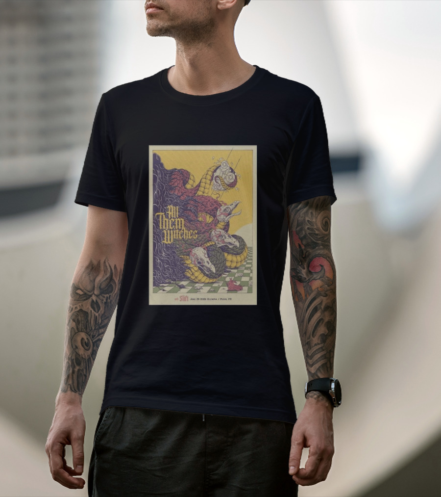 All Them Witches Slift June 29 2026 Olympia Paris FR Serpent Creature Checkerboard T-Shirt