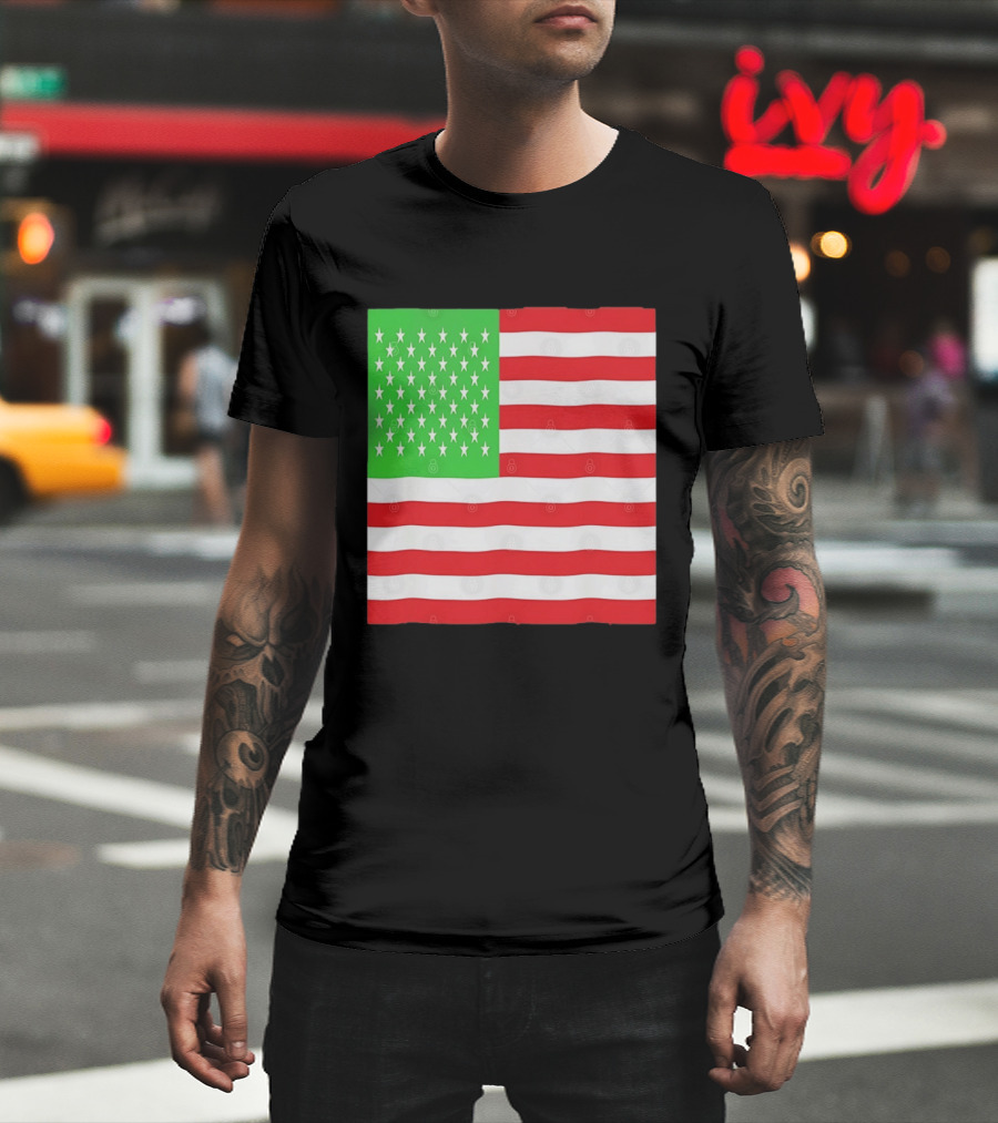 American Flag Green And Red Color Variant Stars And Stripes T-Shirt
